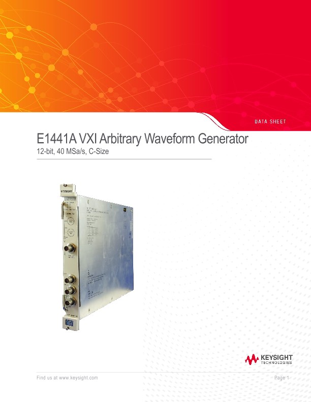 E1441A Arbitrary Waveform Generator PDF Asset Page | Keysight